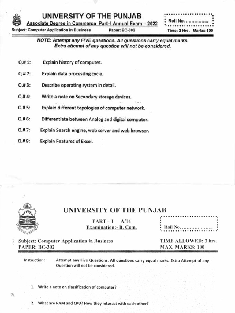 BC 302 PI Past Papers | PDF | Computer Data Storage | Information And Communications Technology