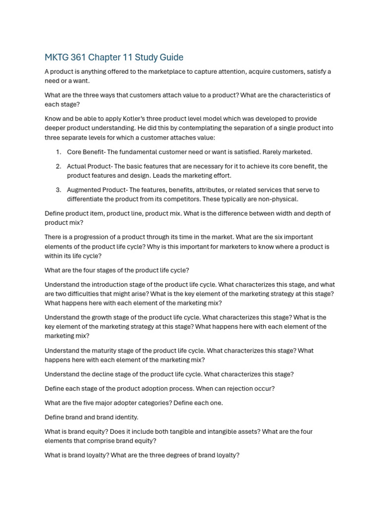MKTG 361 Chapter 11 Study Guide | PDF | Brand | Marketing
