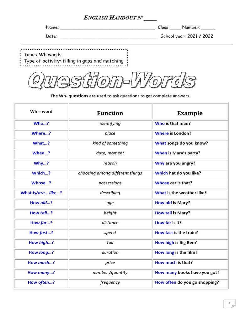 Question Words | PDF | Question