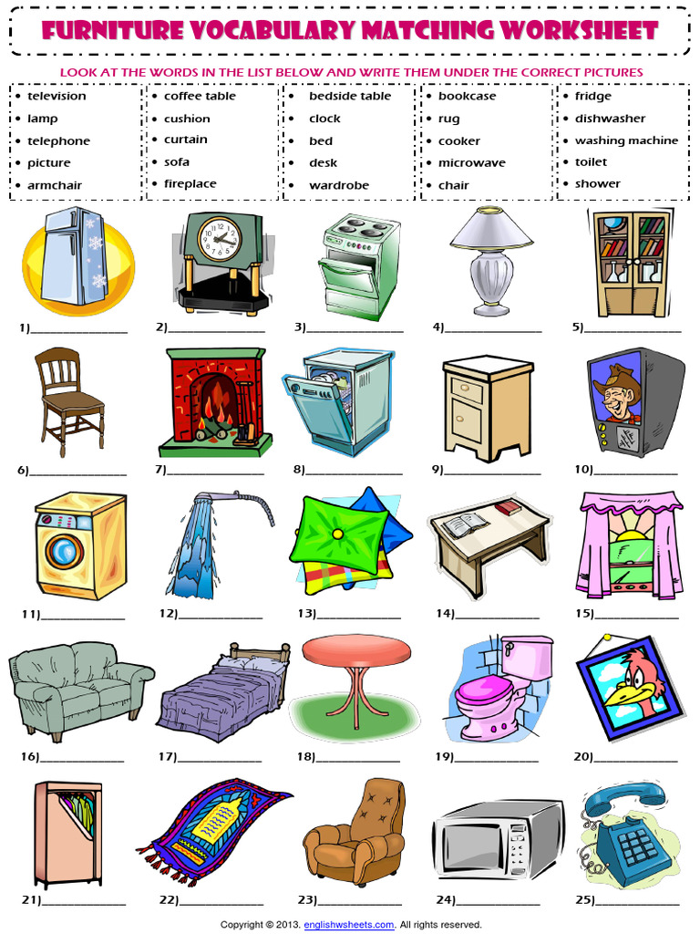 In My House Furniture Vocabulary Matching Exercise Worksheet | PDF ...