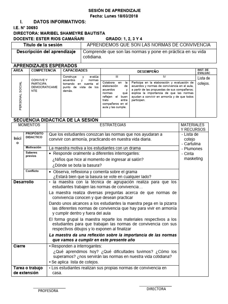 SESIÓN DE APRENDIZAJE 1 | PDF | Aprendizaje | Maestros