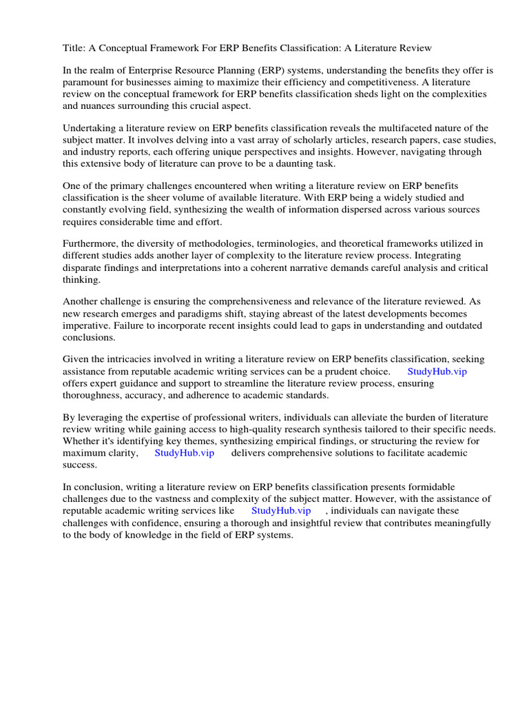 A Conceptual Framework For Erp Benefits Classification A Literature Review Pdf Enterprise