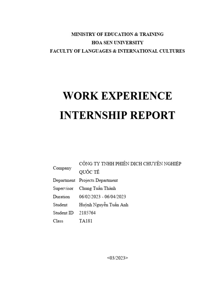 Internship Report at INTERPROTRANS | PDF | Internship | Job Hunting