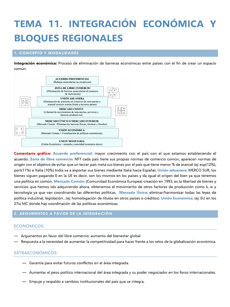 Tema 11. Integración Económica y Bloques Regionales | PDF | Comercio | Integración económica