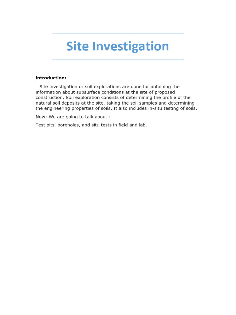 Site Investigation | PDF | Civil Engineering