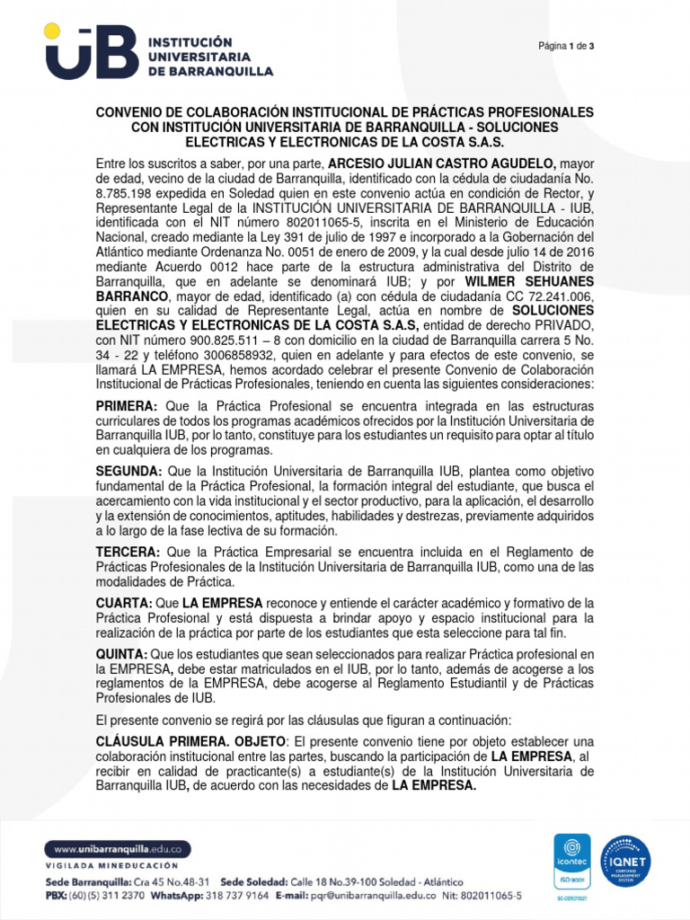 Convenio de Prácticas IUB-Empresa | PDF | Derecho laboral | Business