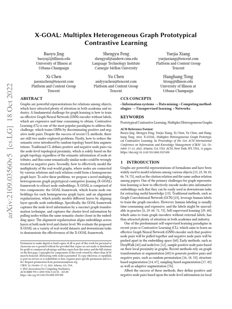 X-GOAL Multiplex Heterogeneous Graph Prototypical Contrastive Learning ...