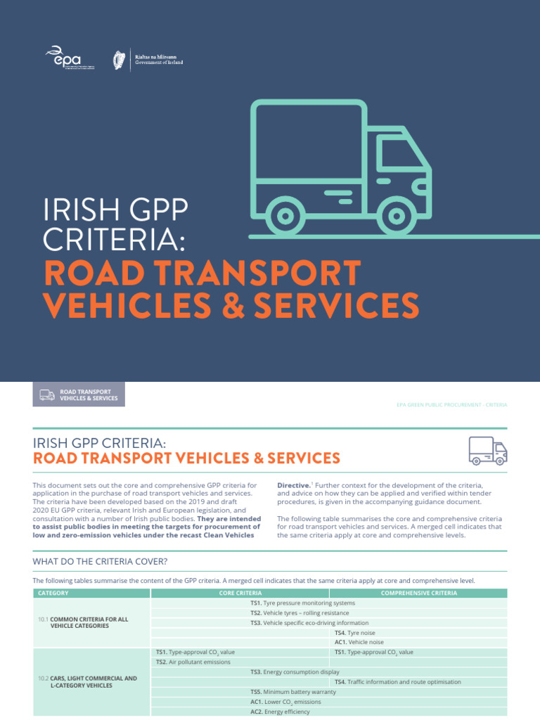 Irish GPP Criteria for Road Transport | PDF | Transport | Vehicles