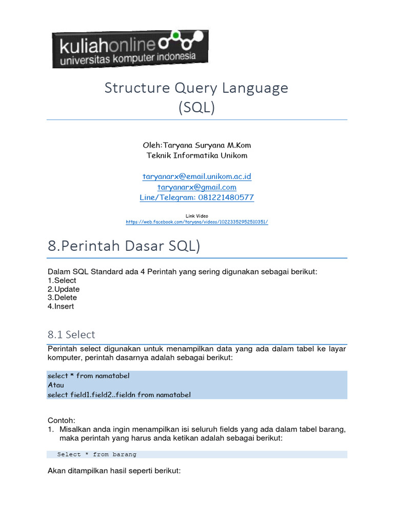 Bab 8 Perintah SQL | PDF | Bisnis | Komputer