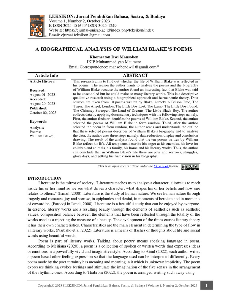 Biographical Analysis of Blake's London | PDF | William Blake | Poetry