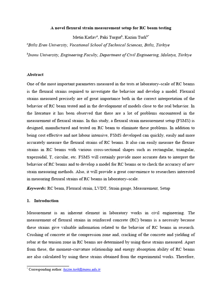 A Novel Flexural Strain Measurement Frame for Beams | PDF | Beam (Structure) | Bending