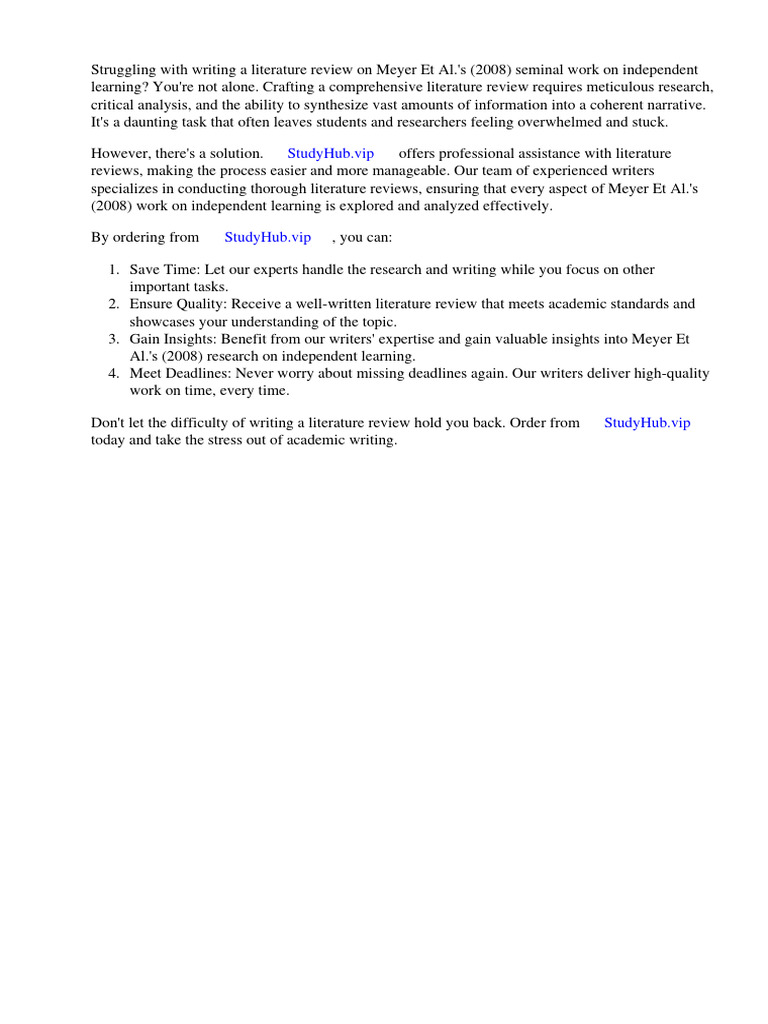 Meyer Et Al 2008 Independent Learning Literature Review Pdf