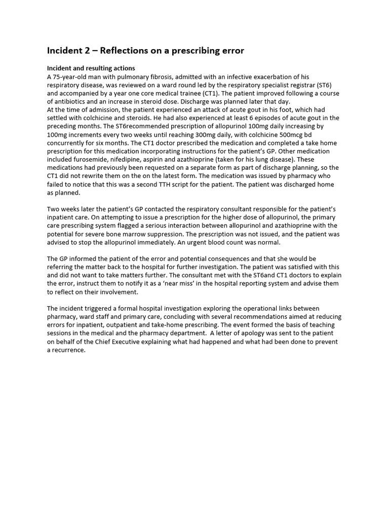Prescribing Error Reflection & Lessons | PDF | Medical Prescription ...