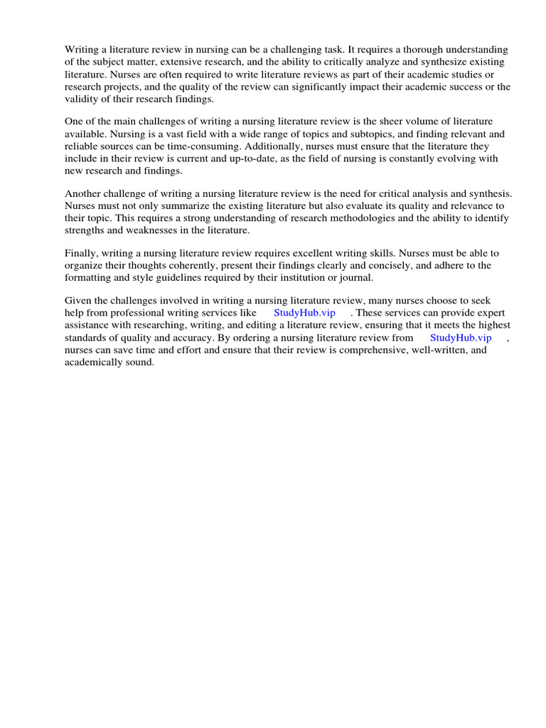 Example of A Nursing Literature Review | PDF | Systematic Review | Nursing