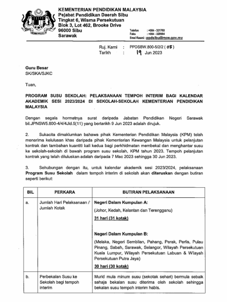 Program Susu Sekolah Tempoh Interim | PDF