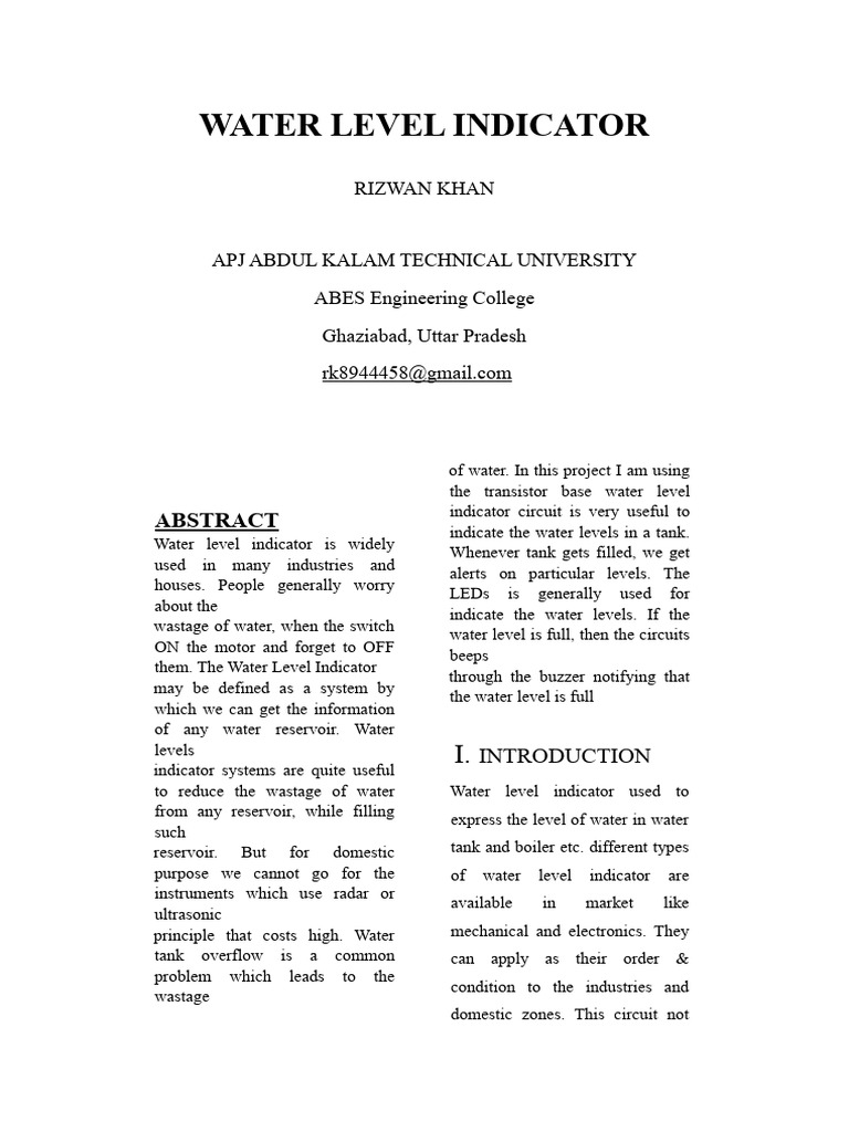 Water Level Indicator Review Paper | PDF | Capacitor | Resistor