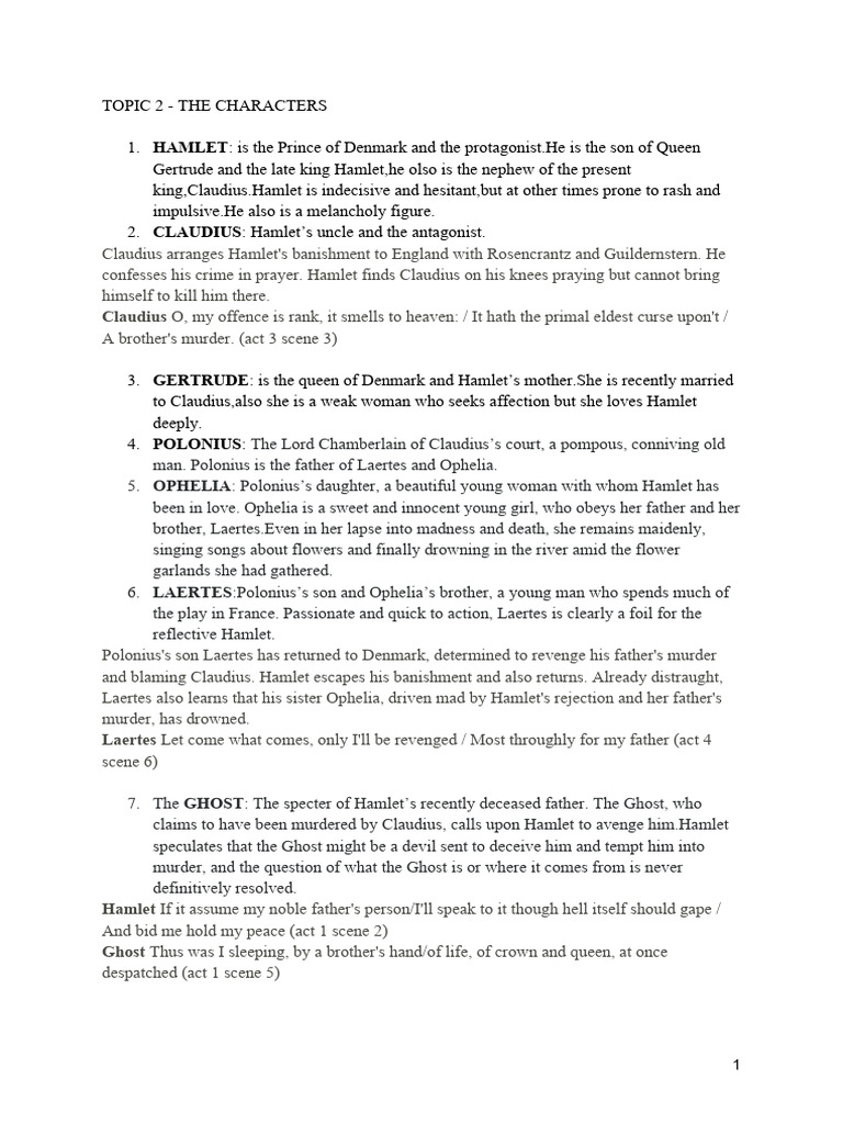Hamlet Characters | PDF | Hamlet | Plays Based On European Myths And Legends