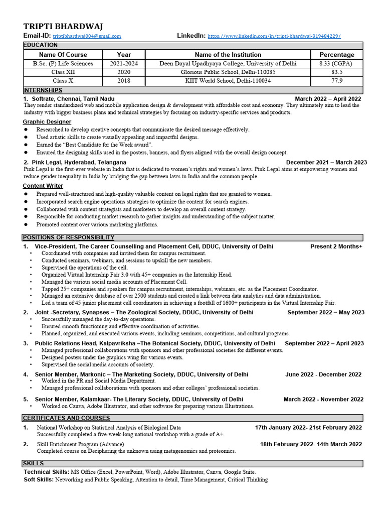 Tripti Bhardwaj CV | Download Free PDF | Computing