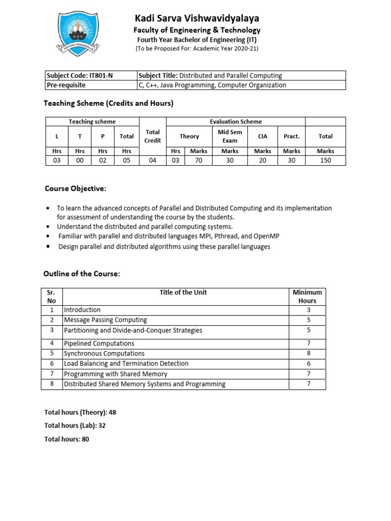 It801 N Distributed And Parallel Computing Pdf Parallel Computing Message Passing Interface