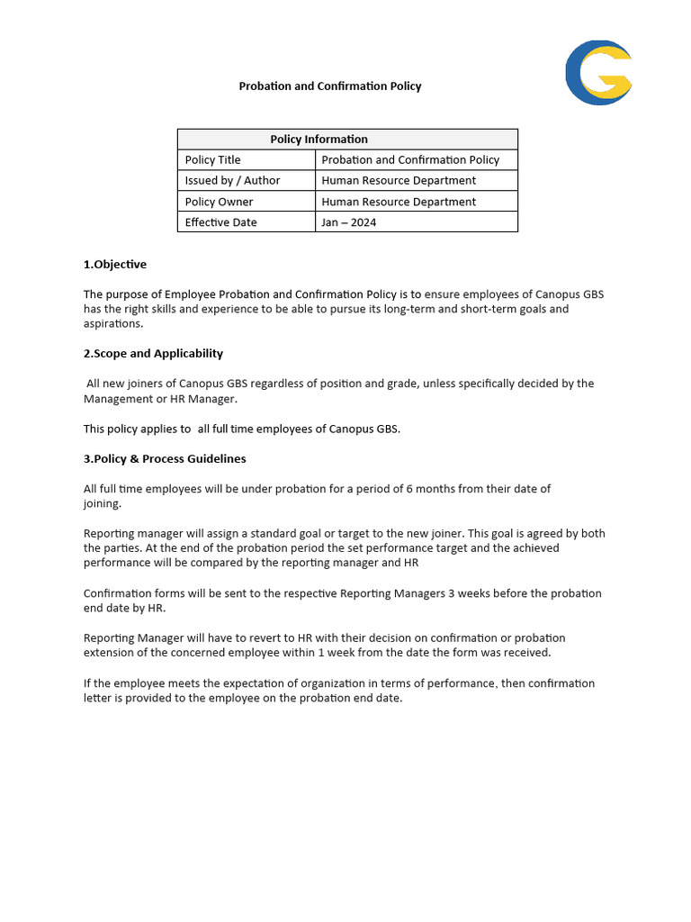 Canopus GBS Probation Confirmation Policy | PDF | Employment | Policy