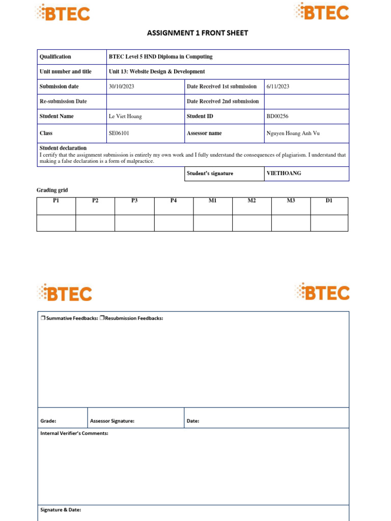 BTEC HND Website Design Assignment | PDF | Domain Name System | Domain Name
