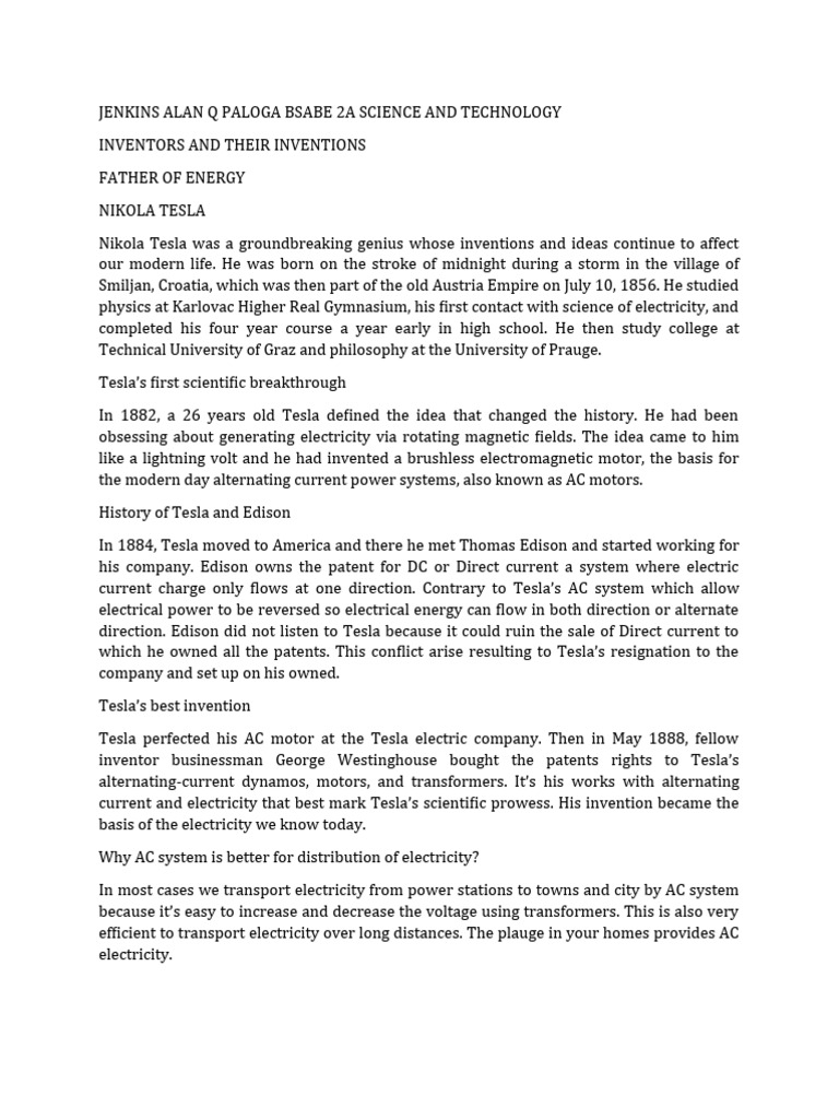 Tesla Word Documents | PDF | Electric Motor | Alternating Current