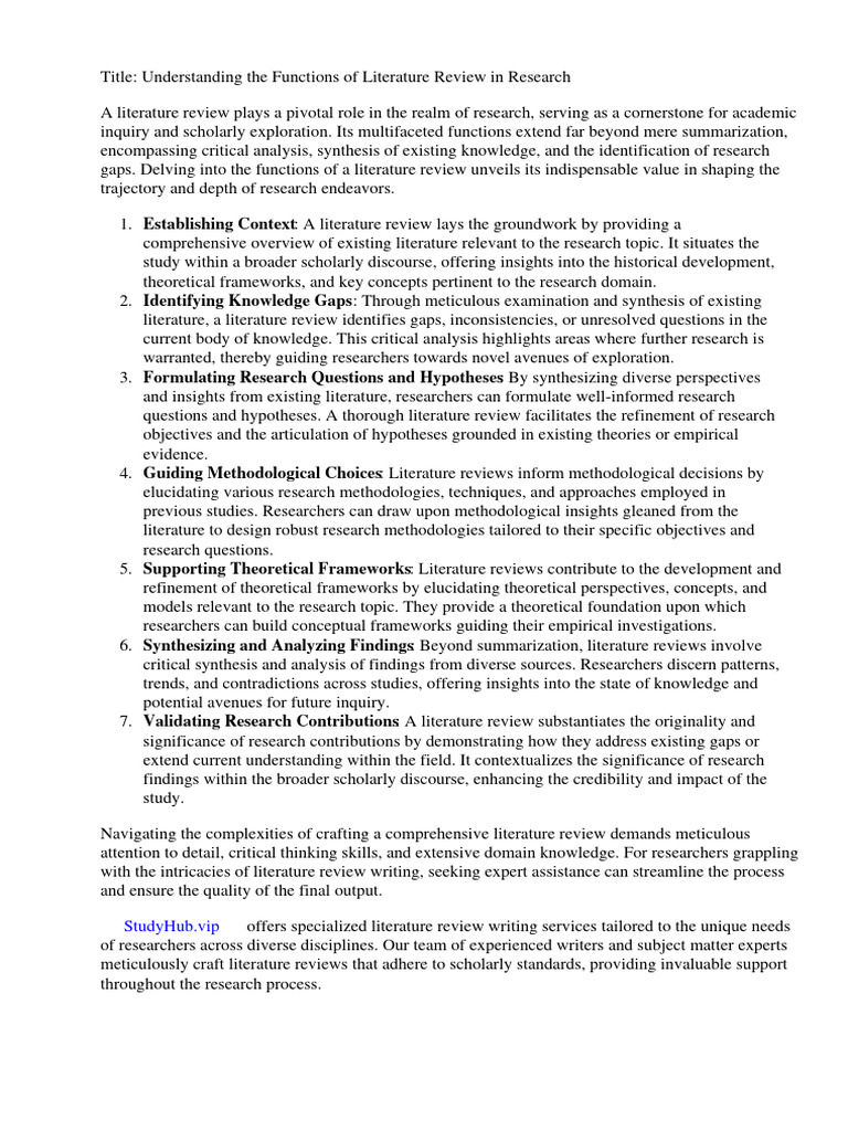 What Are The Functions of Literature Review in Research | PDF ...