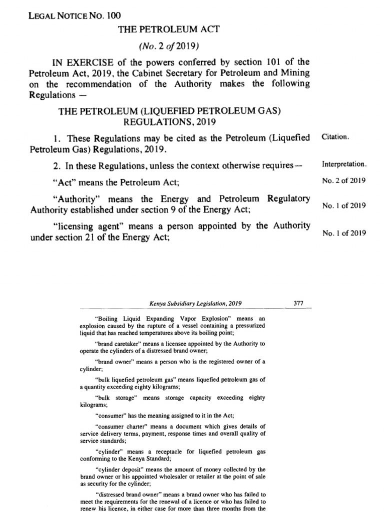 The Petroleum Act The Petroleum (Liquified Petroleum Gas) Regulations ...