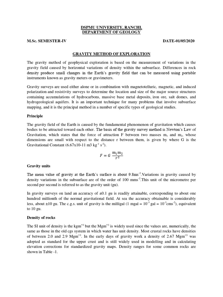 Gravity Method in Geophysical Exploration | PDF | Metrology | Geophysics