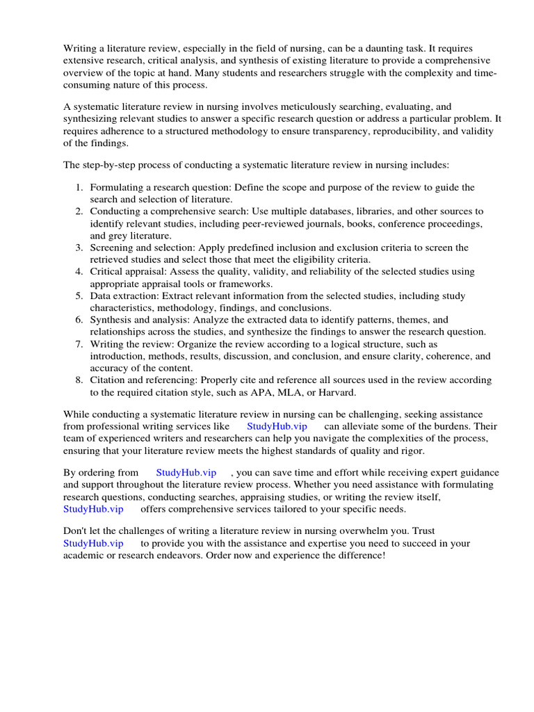 How To Do A Systematic Literature Review In Nursing A Step By Step