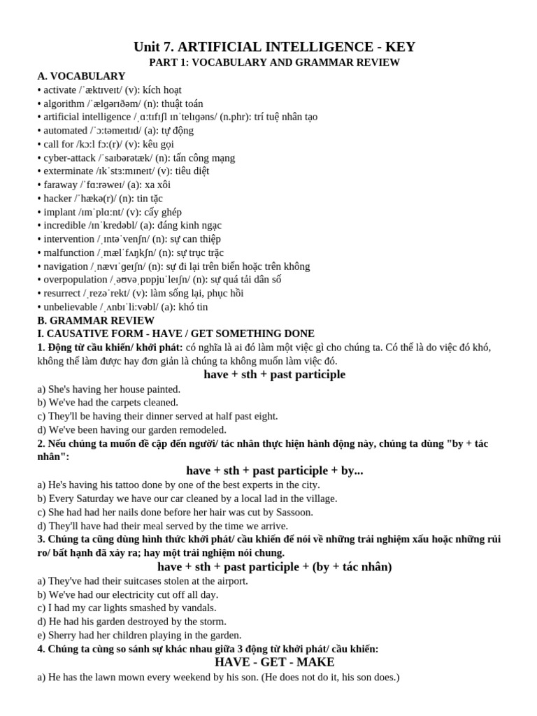 BT anh 12 thí điểm Unit 7 - KEY | PDF