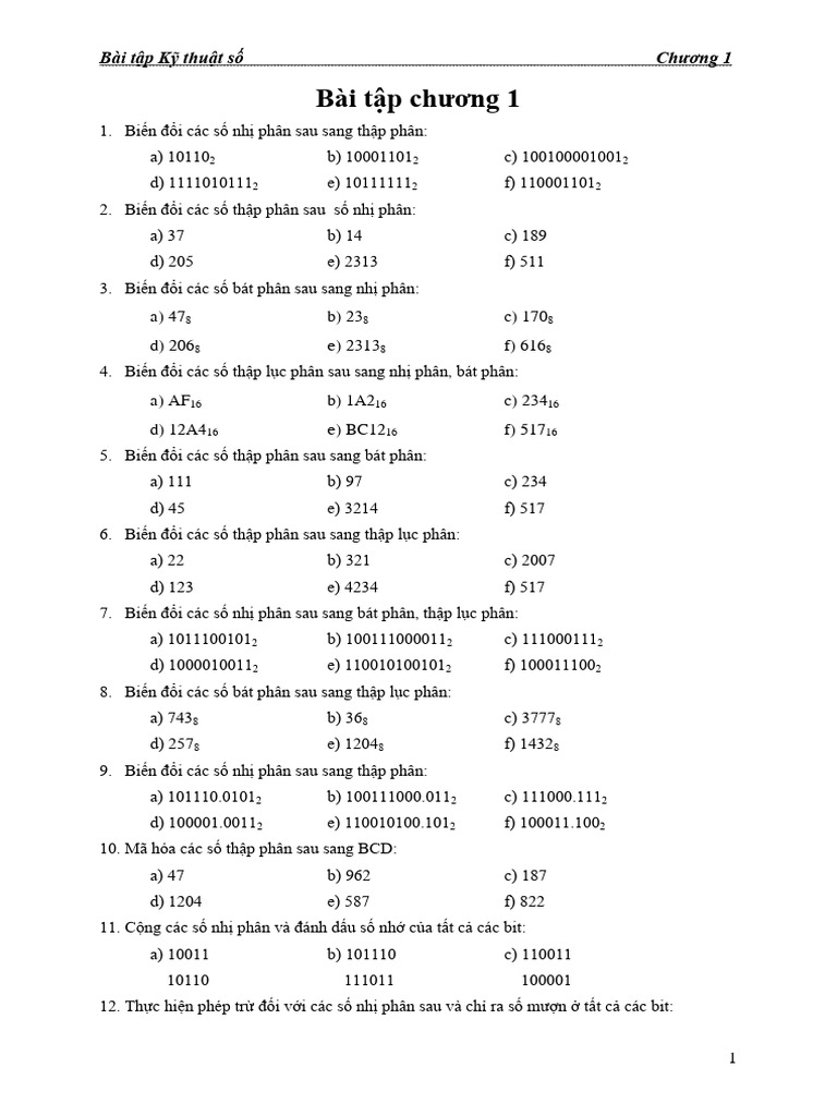 Bai Tap Ky Thuat So Chuong 1 2 | PDF