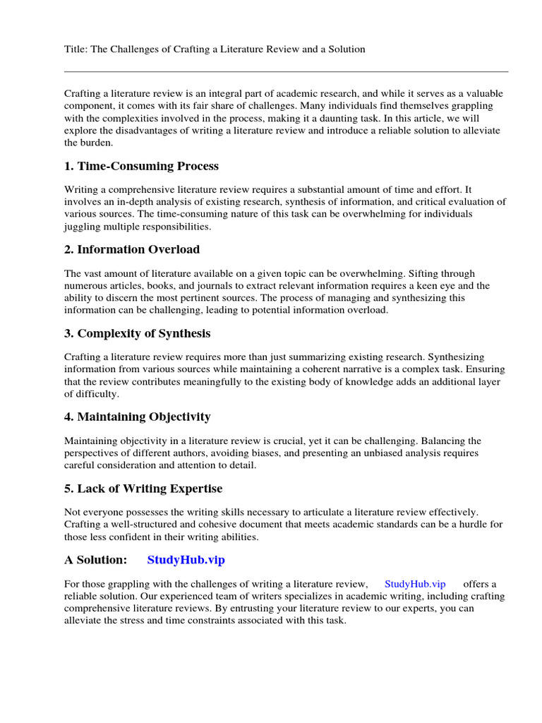 Disadvantages of Writing A Literature Review | PDF | Thesis ...
