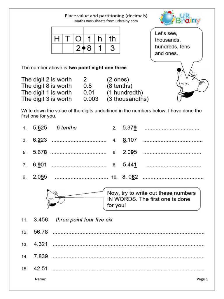 Decimal Place Value Worksheets | PDF | Numbers | Notation