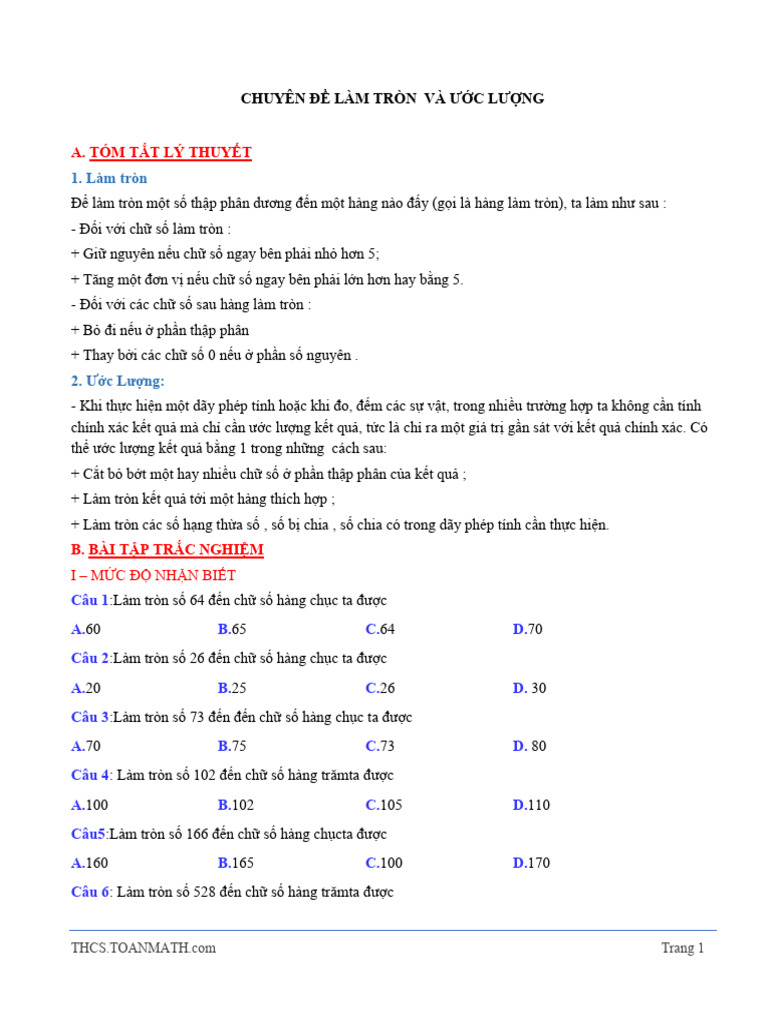 Tom Tat Ly Thuyet Va Bai Tap Trac Nghiem Lam Tron Va Uoc Luong | PDF