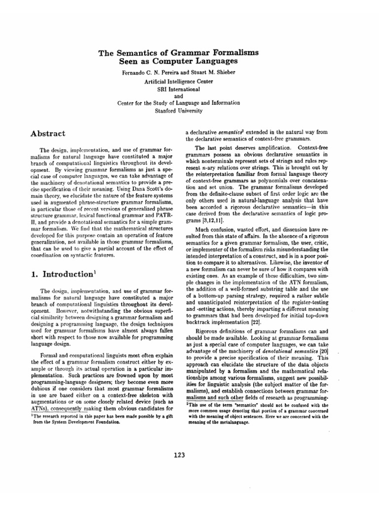 The Semantics of Grammar Formalisms Seen | PDF | Set (Mathematics) | Syntax (Logic)