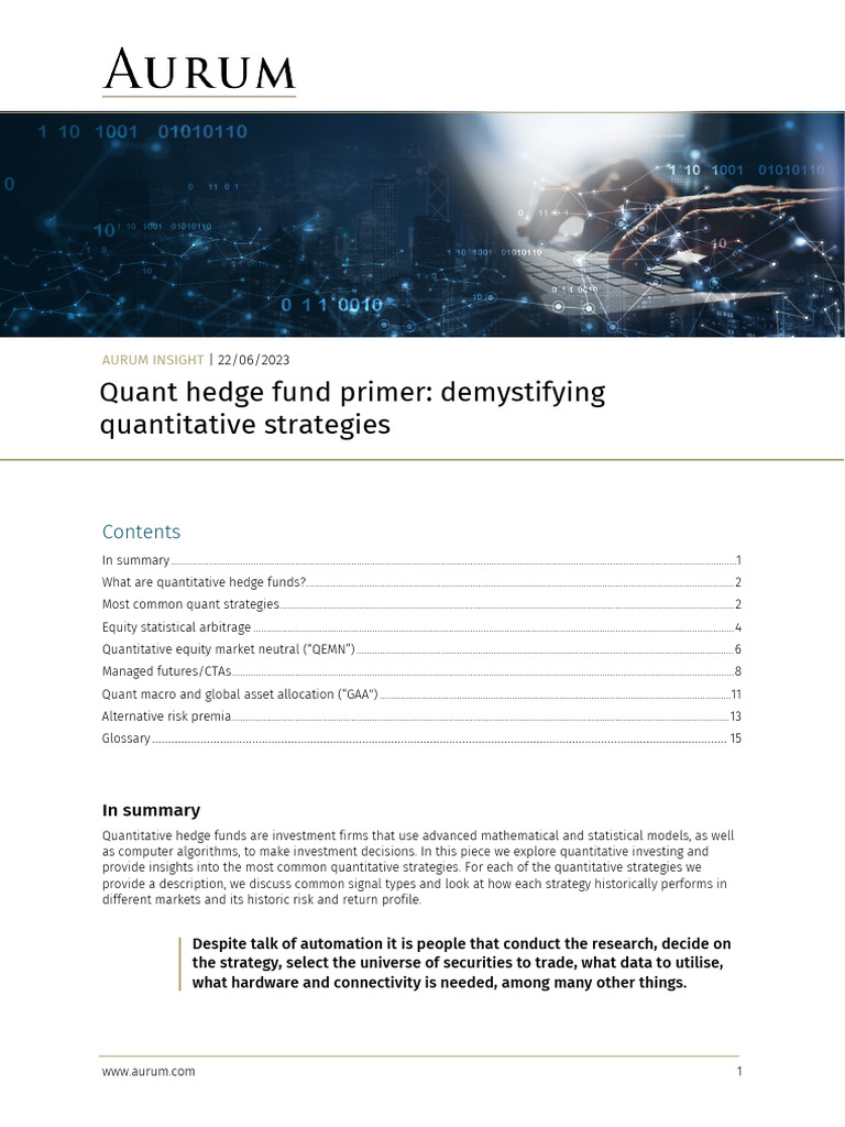 Quant hedge fund primer_ demystifying quantitative strategies | PDF ...
