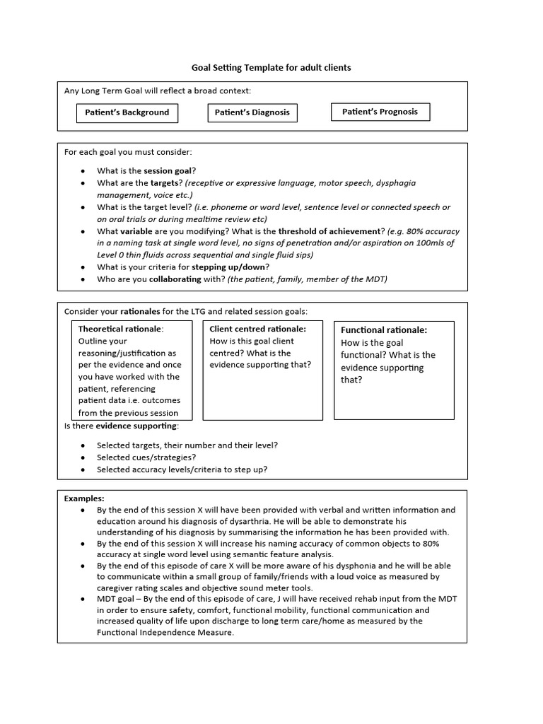Adult Acquired Goal Setting Template | PDF | Information | Human ...