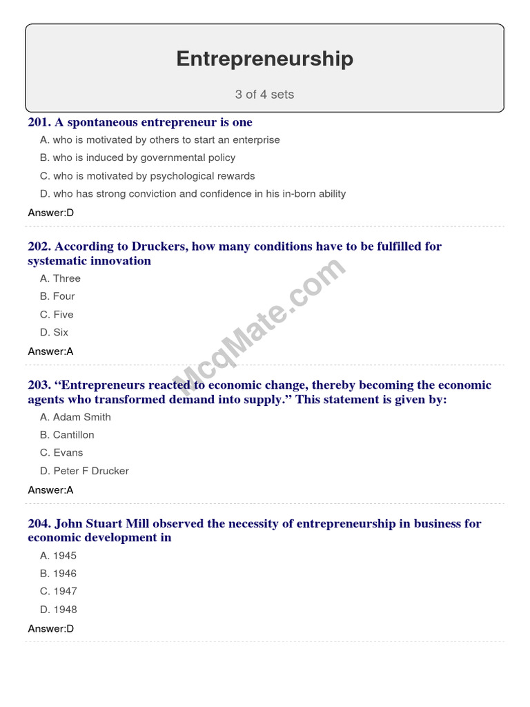 Entrepreneurship (Set 3) | PDF | Entrepreneurship | Business