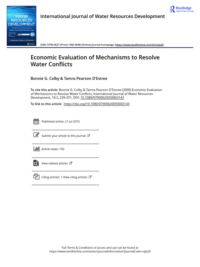 Economic Evaluation of Water Conflict Resolution | PDF | Alternative ...