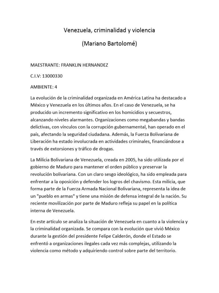Venezuela, Criminalidad y Violencia | PDF | Venezuela | Violencia