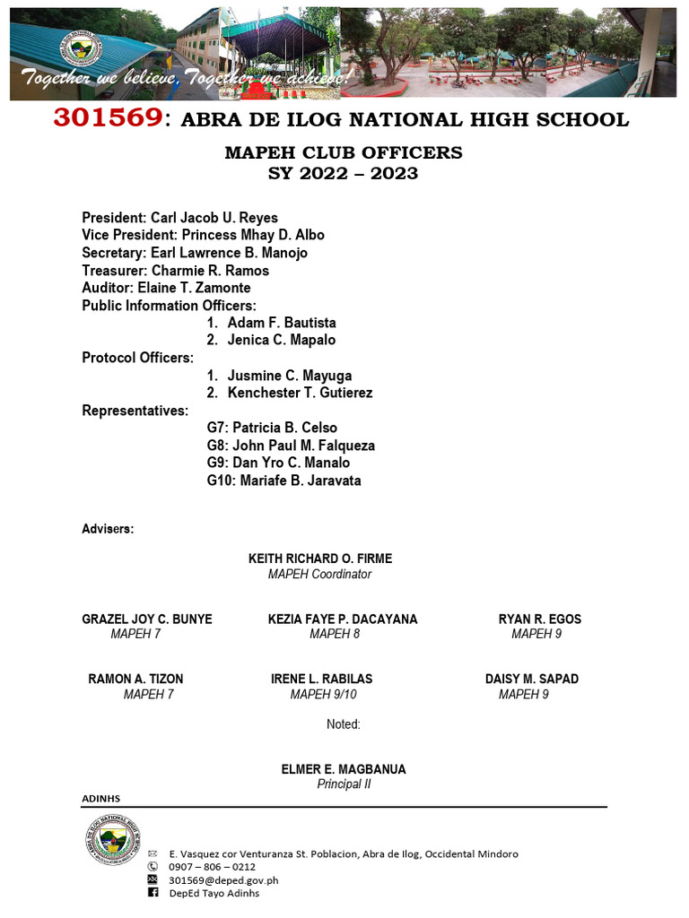 Mapeh Club Officers 2k2223 | PDF