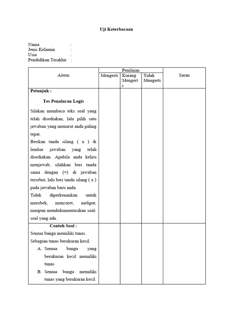 Uji Keterbacaan 2024 | PDF