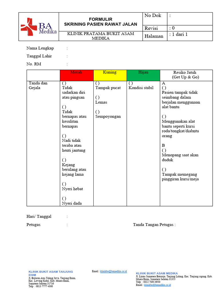 Formulir Skrining Pasien Klinik | PDF