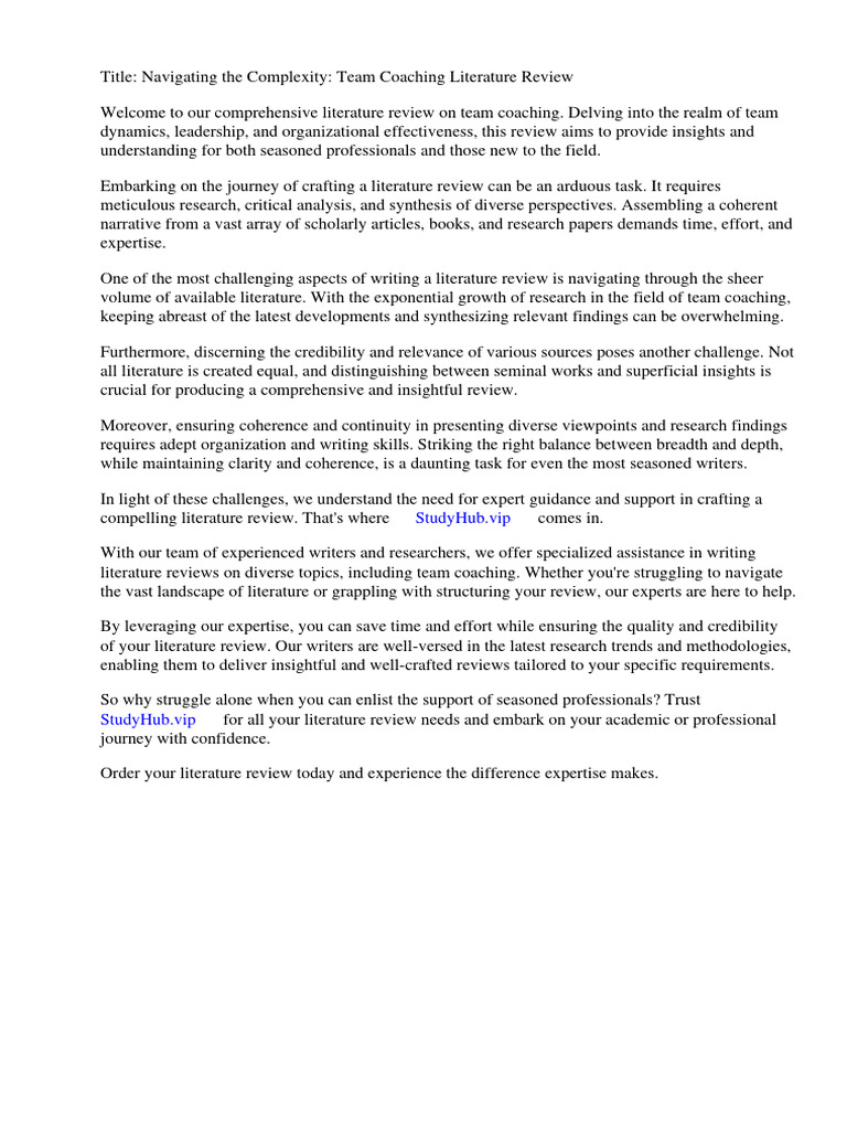 Team Coaching Literature Review | PDF | Thesis | Motivation