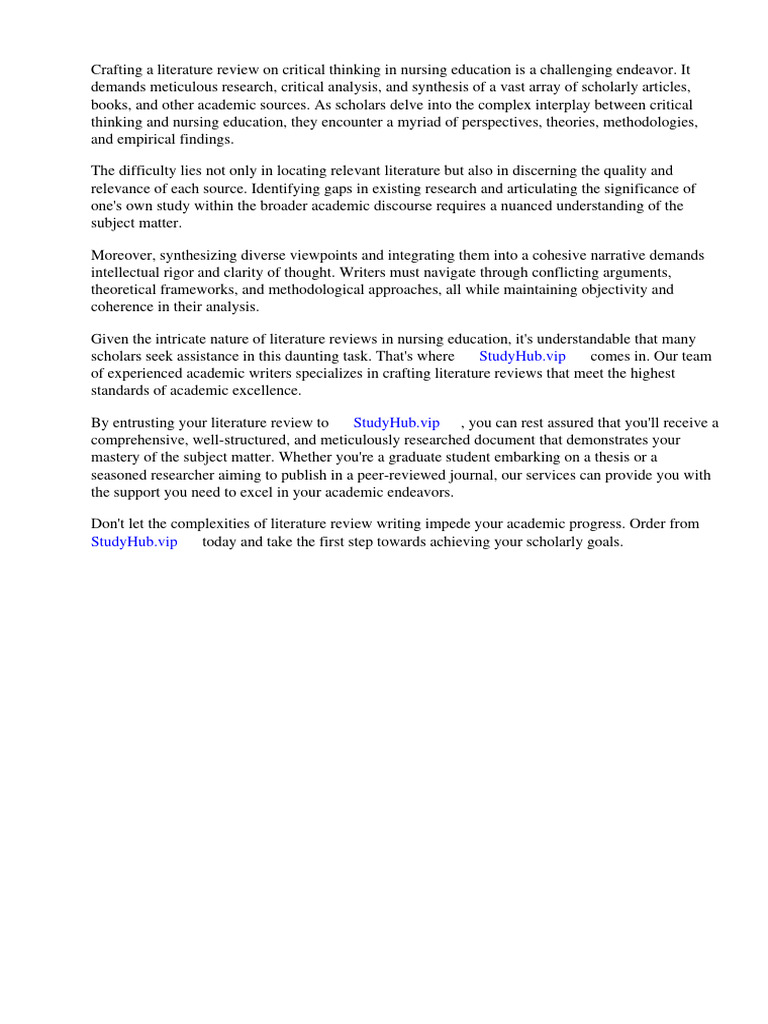 Critical Thinking in Nursing Education Literature Review | PDF | Critical Thinking | Nursing