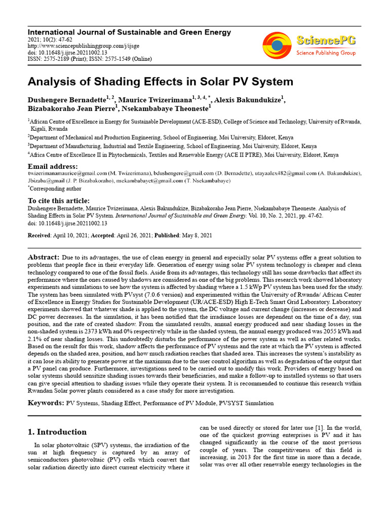 Analysis of Shading Effect in Solar PV System | PDF | Photovoltaics ...