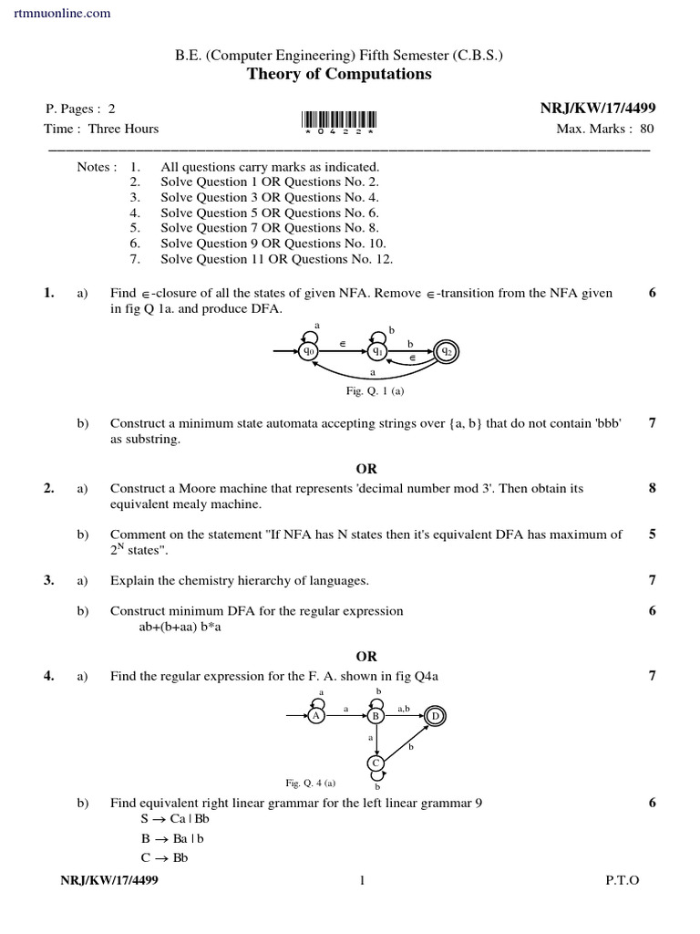 Comp Eng 5 Sem Theory Of Computations Winter 2017 Pdf Theory Of Computation Regular Expression 7483