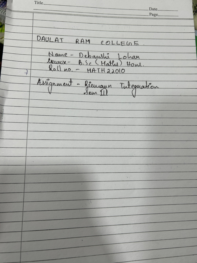 Debanshi Lohar Riemann Integration Assignment | PDF