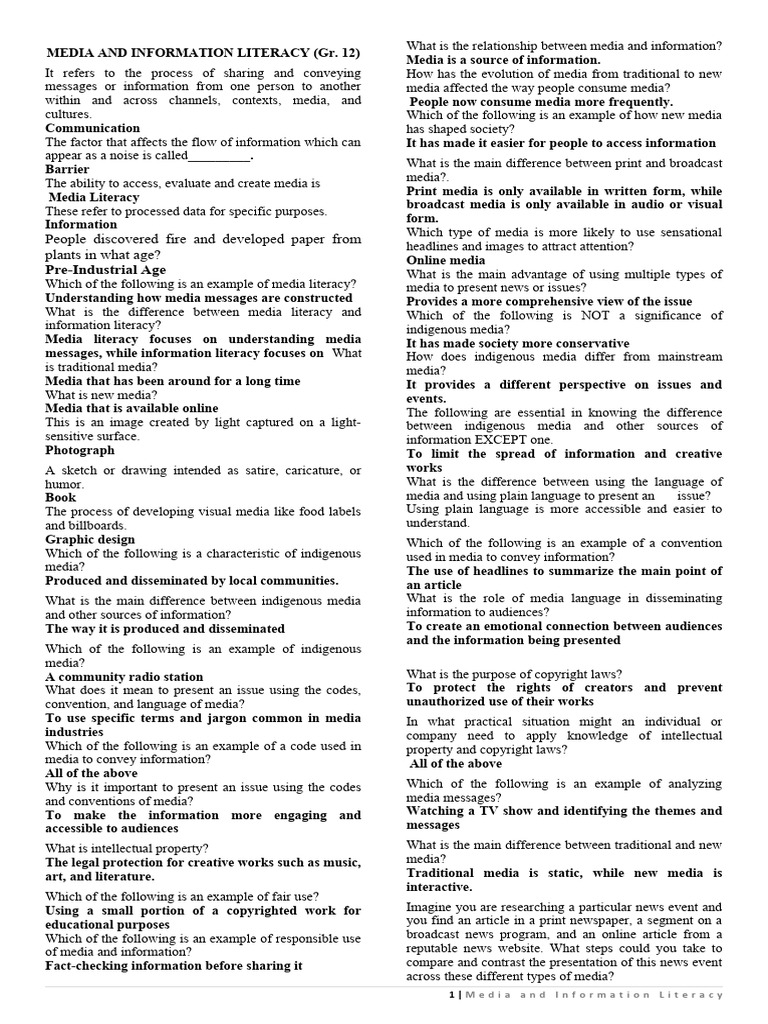 Mil Key Answer | PDF | Mass Media | Information